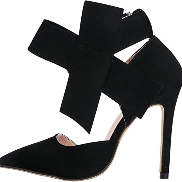 fereshte | Shoes | Black Velvet Bowknot Pumps Dorsay Pointy Toe ...